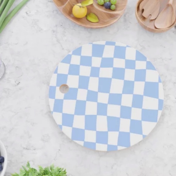 Kitchen | Hand Drawn Checkerboard Pattern Sky Bluewhite Circular ...